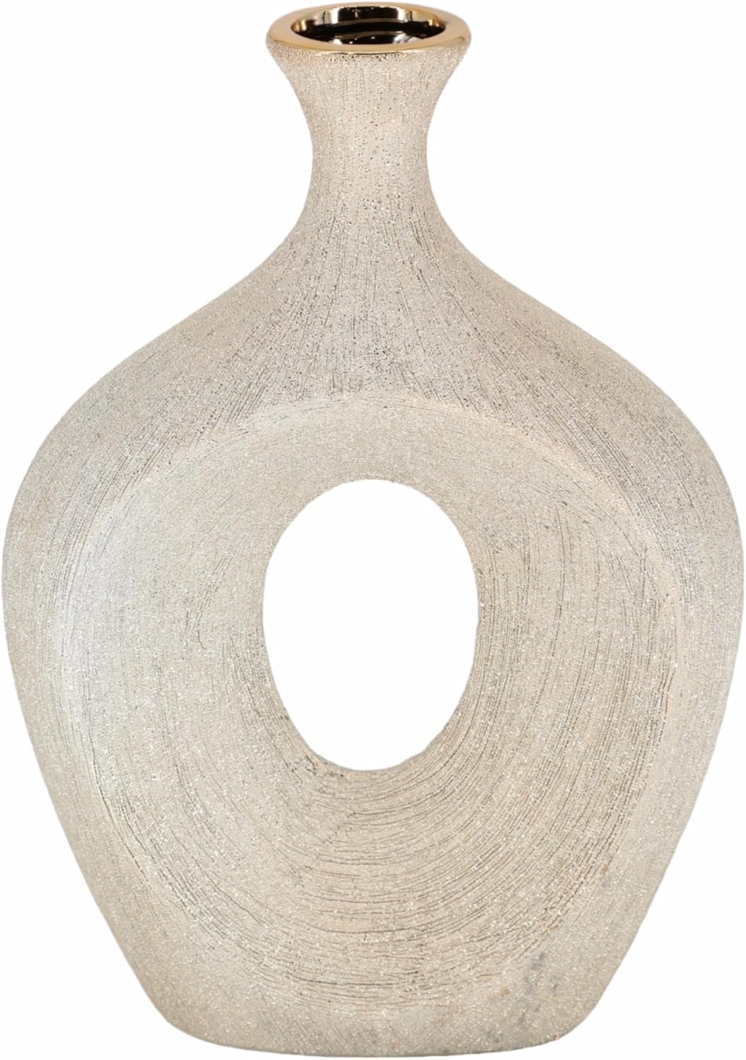 13" Ceramic Oval Vase - Contemporary Glam Abstract Cut-Out Vase in ...