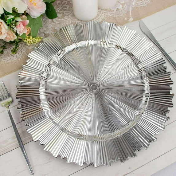 13" Charger Plates - Set of 24 - Metallic Silver with Sunray Scalloped ...
