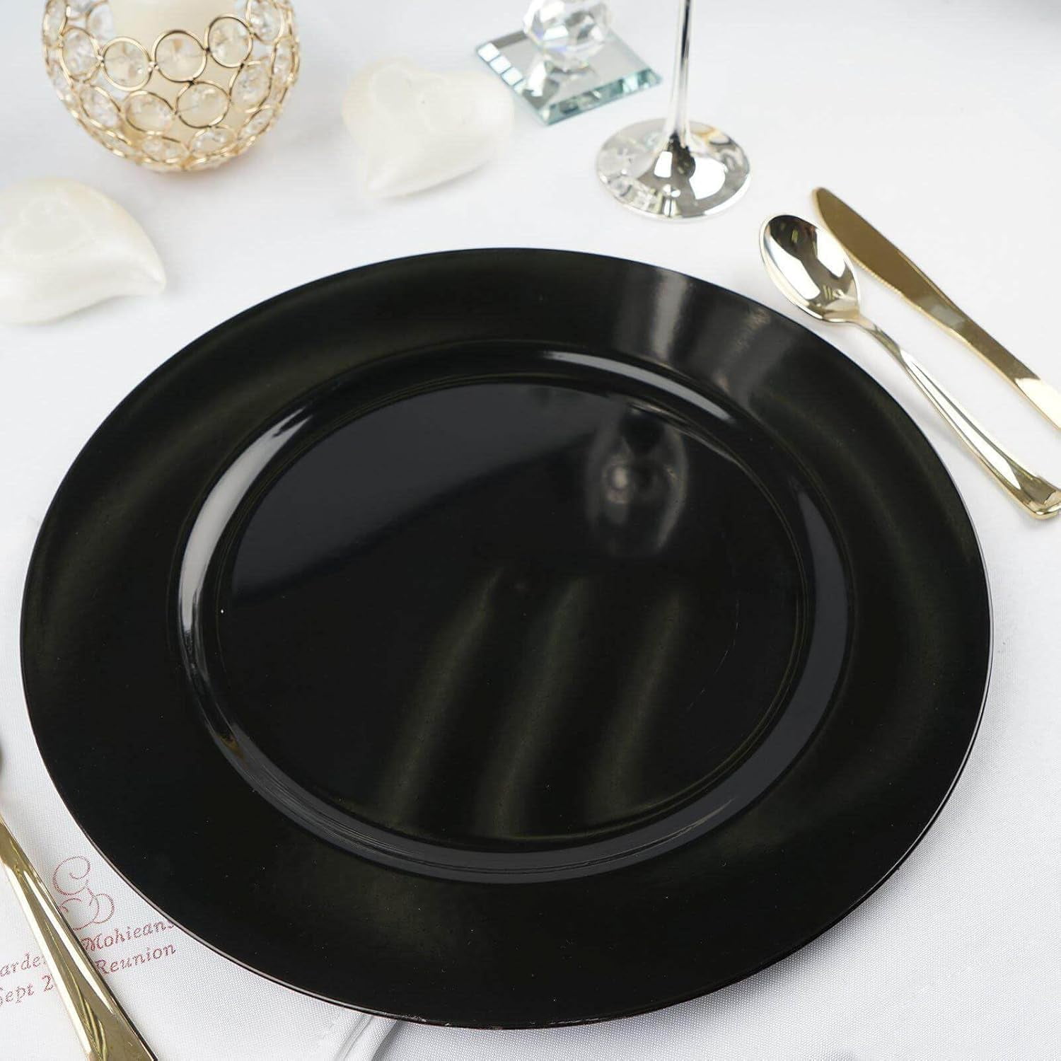 13" Charger Plates -Set of 12 - Acrylic Black Round Disposable Chargers ...