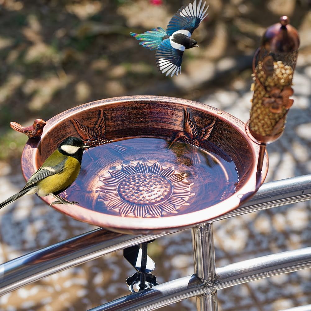 13" Deck Bird Bath with Adjustable Clamp, Hummingbird Bird Baths for ...