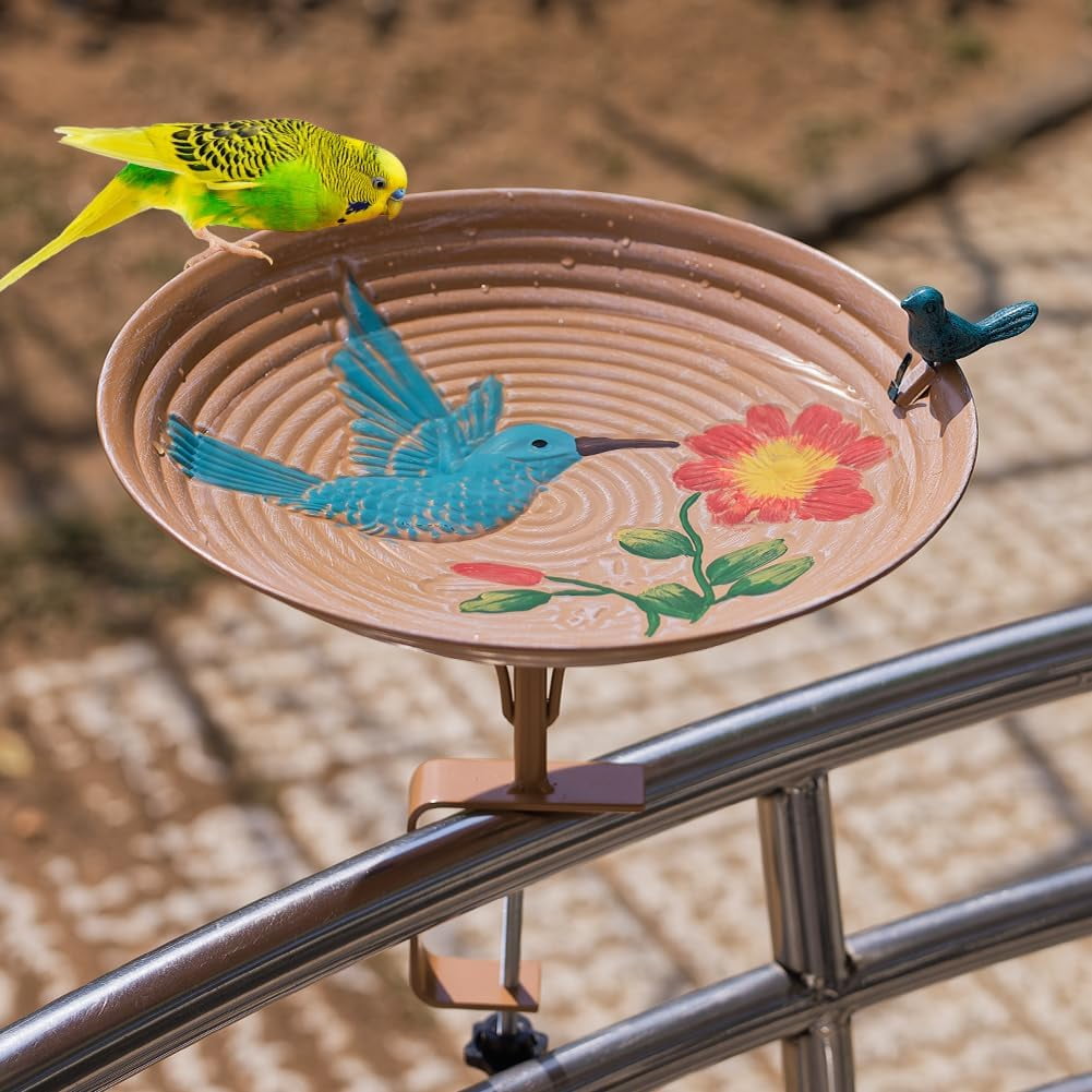 13" Deck Mounted Bird Bath with Adjustable Clamp, Unheated Detachable ...