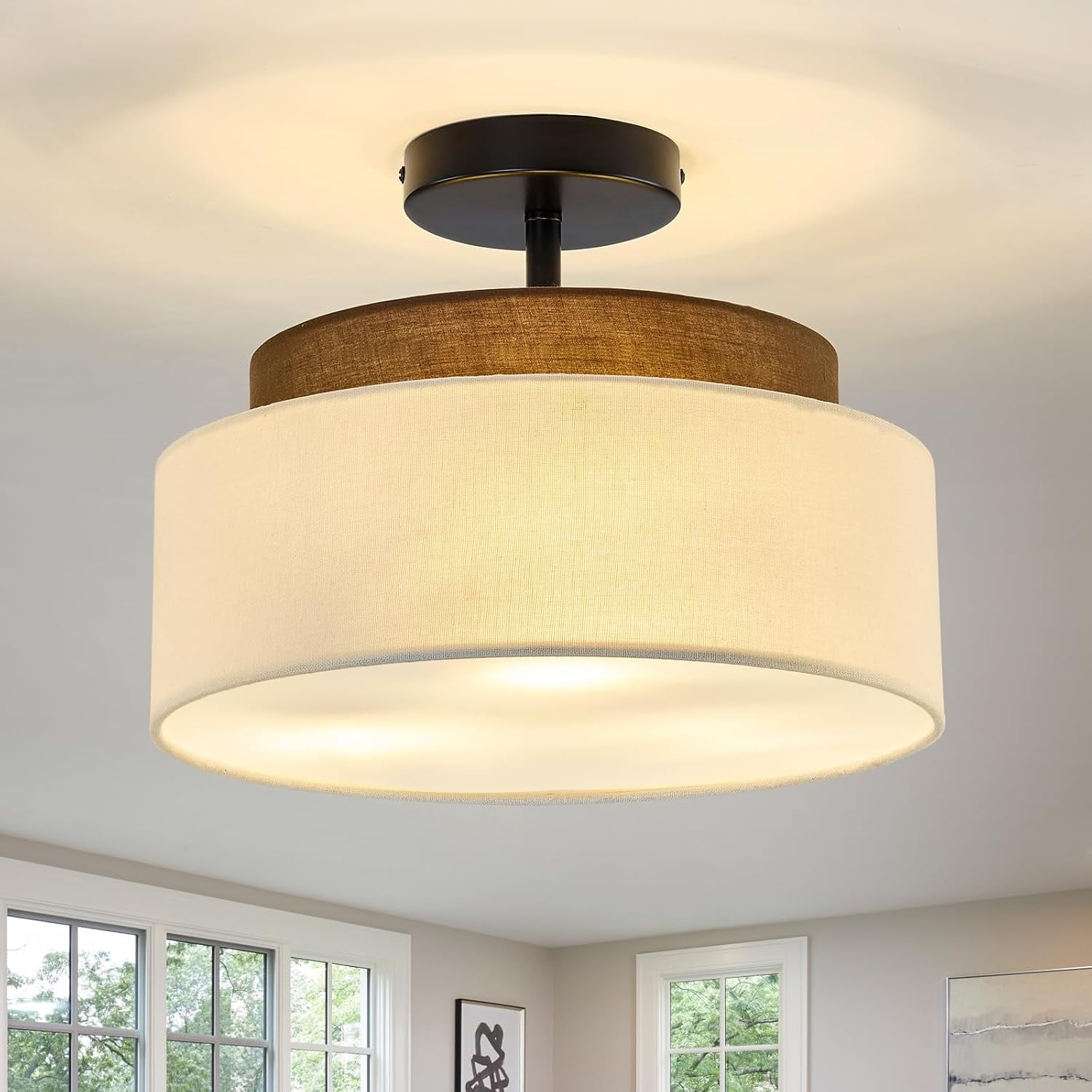 13" Double Drum 3-XIULIN Semi Flush Mount Ceiling XIULIN Fixture ...