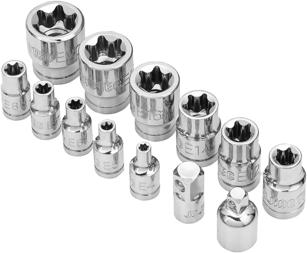 13- E- Socket Set with 6-Point Design - E4 to E20 Sizes, 1/4" & 3/8 ...