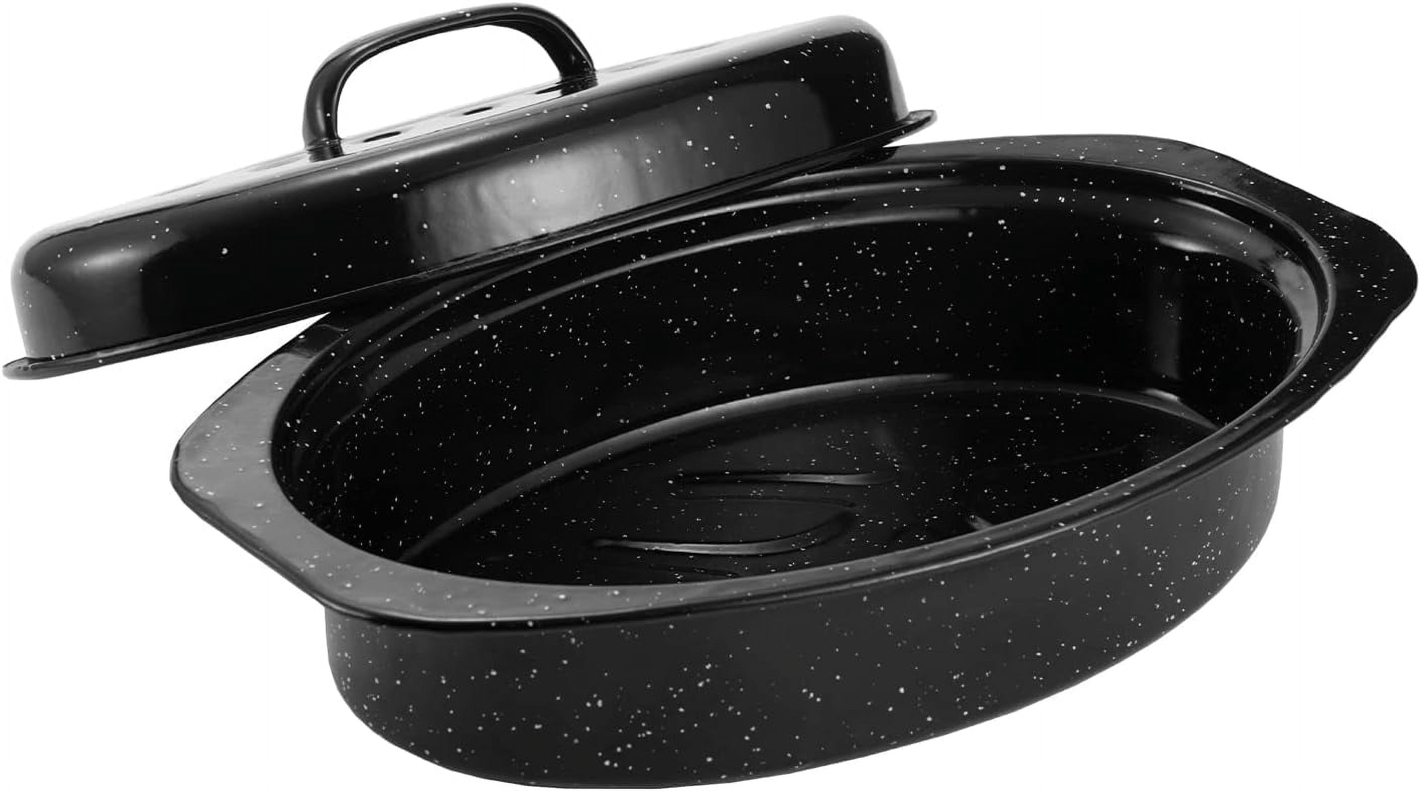 13” Enameled Oval Roasting Pan with Domed Lid - For 7lb Turkey, Chicken ...