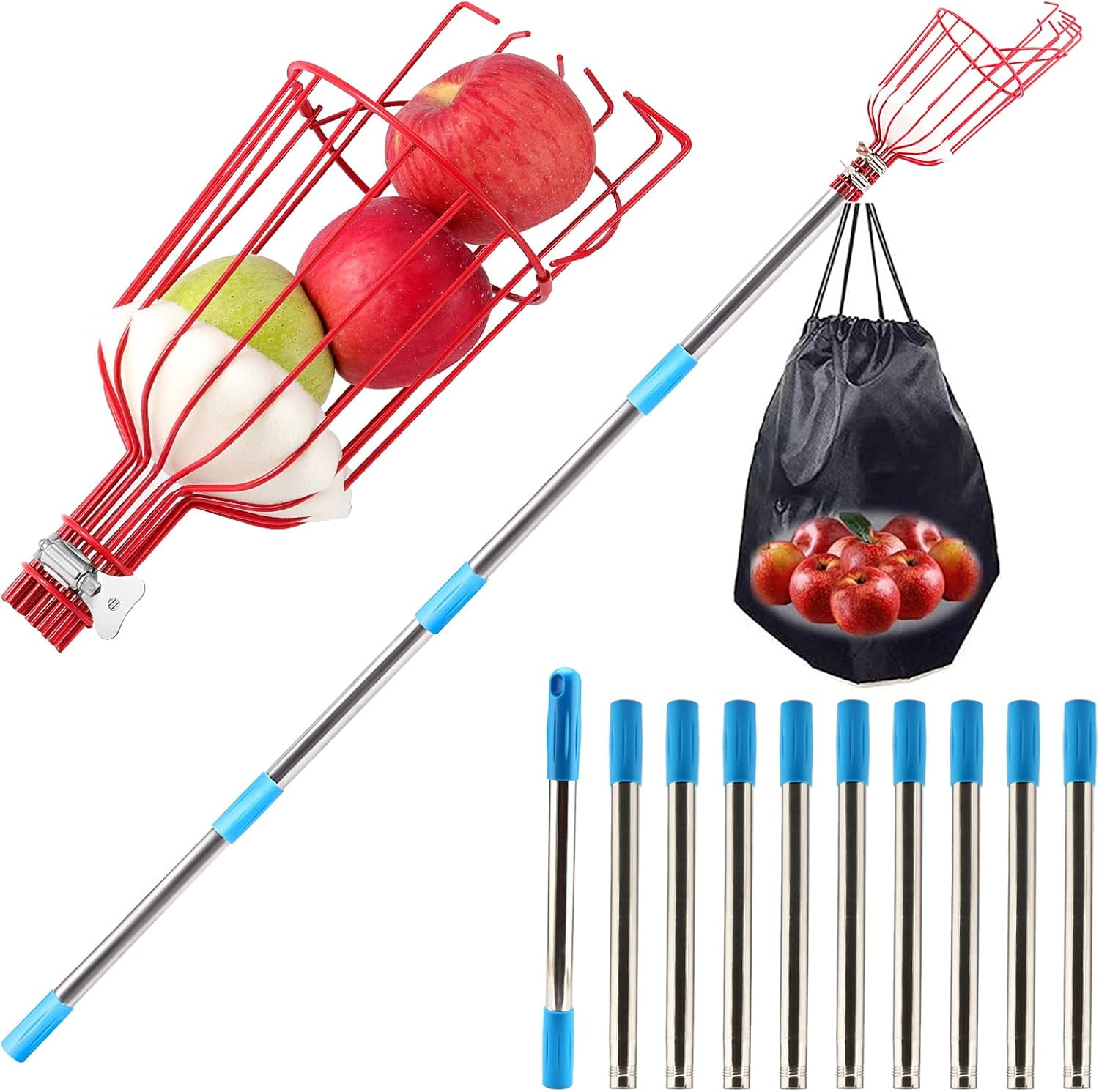 13 Feet Fruit Picker Tool with Extension Pole, Adjustable Heavy Duty ...