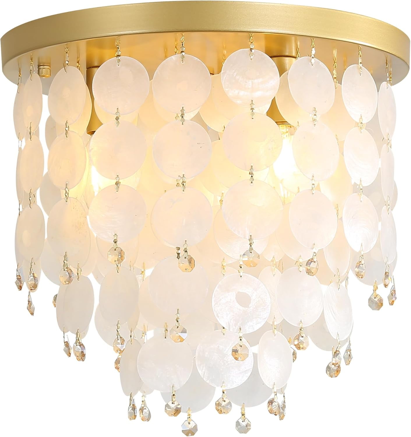 13" Flush Mount chandelier Natural Capiz Shell Ceiling Light 3 Light ...