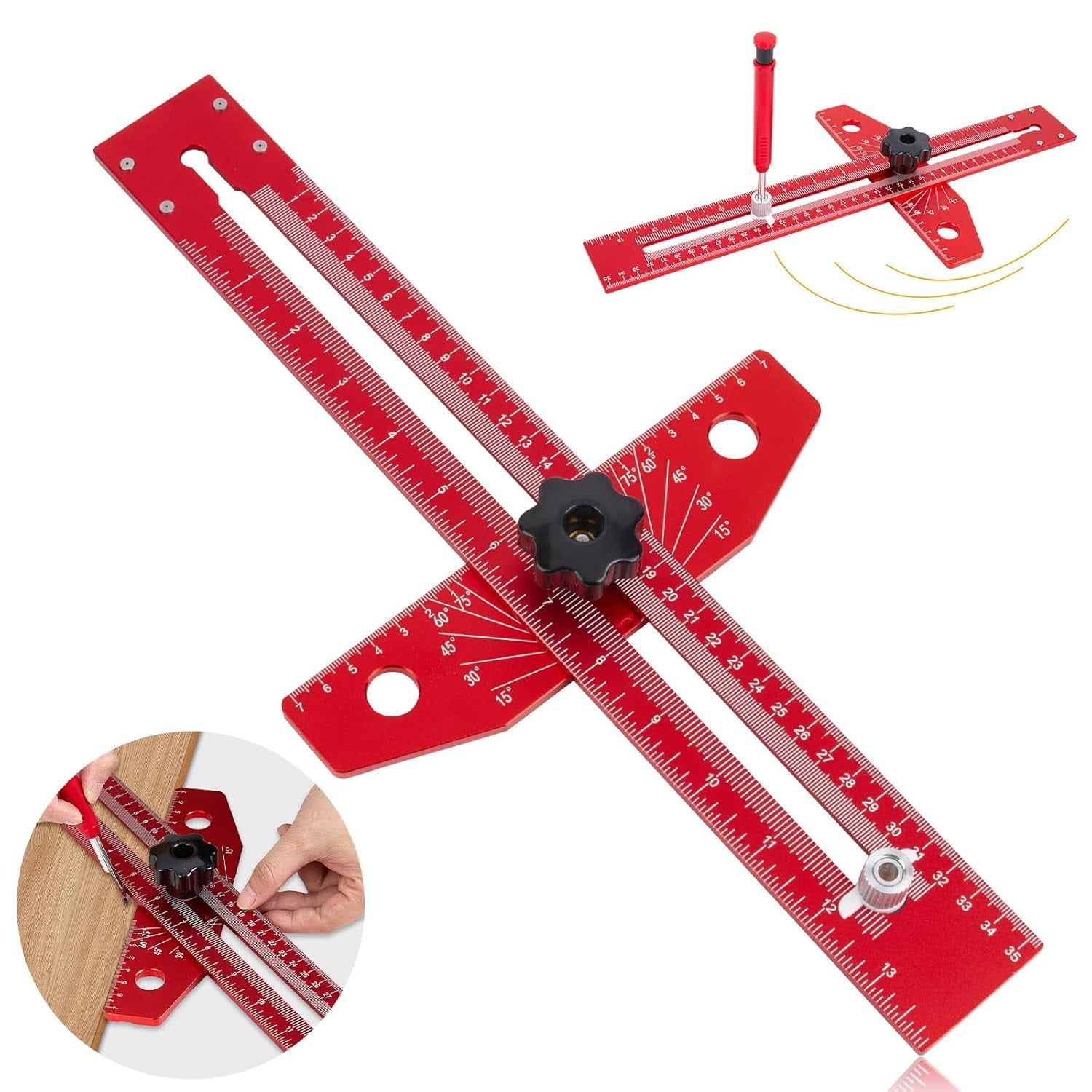 13" Foldable Aluminum Alloy Carpenter Square Ruler, Adjustable T-Scale ...