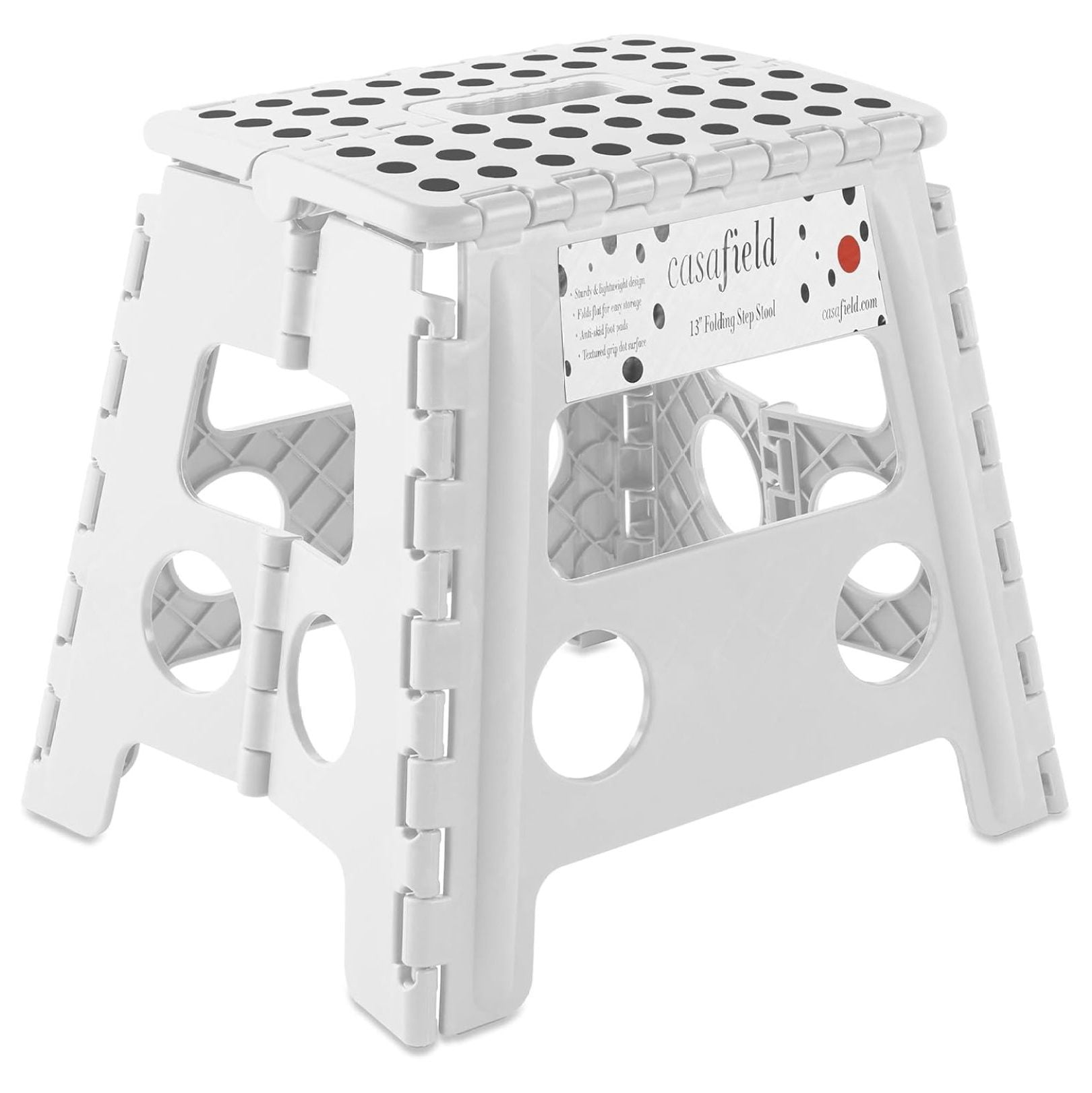 13" Folding Step Stool with Handle, White - Portable Collapsible Small ...