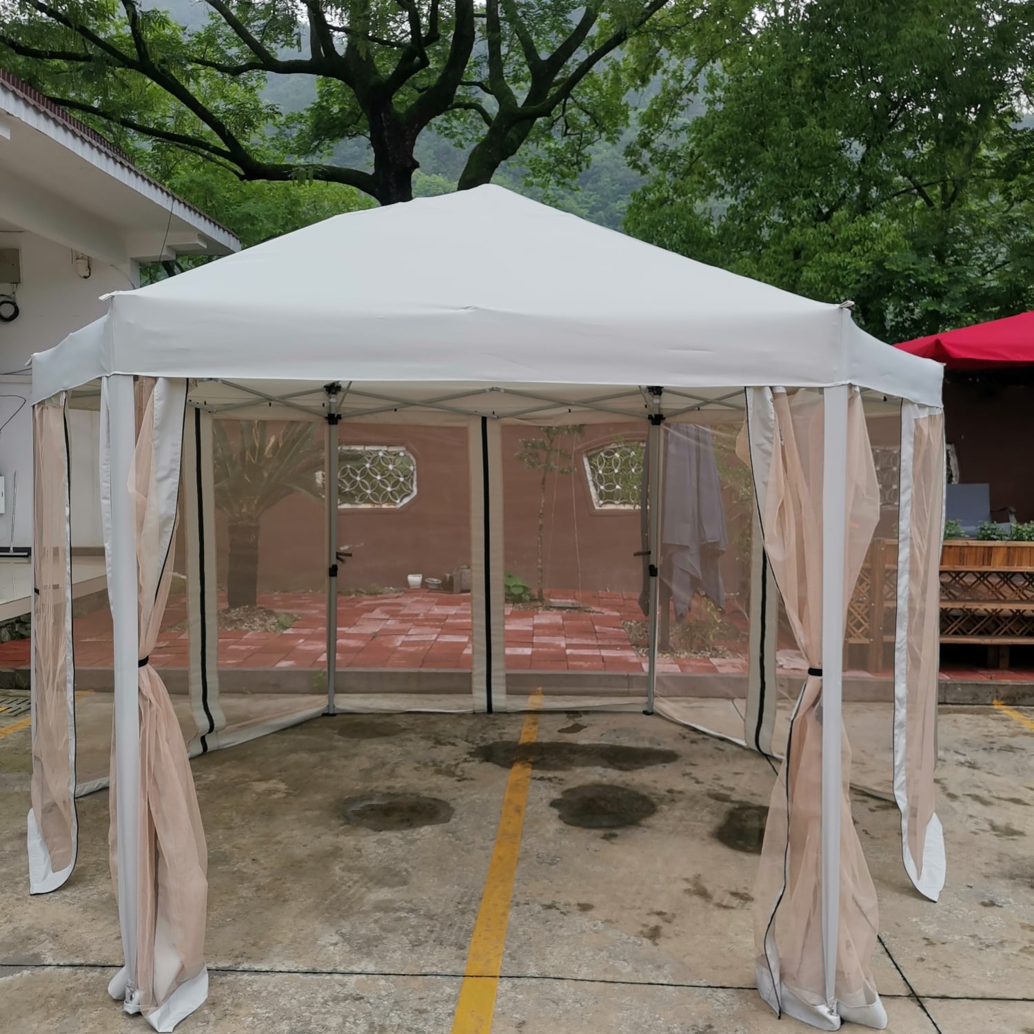 13 Ft. W x 13 Ft. D x 9.2ft Pop-Up Gazebo Tent Outdoor Canopy Hexagonal ...
