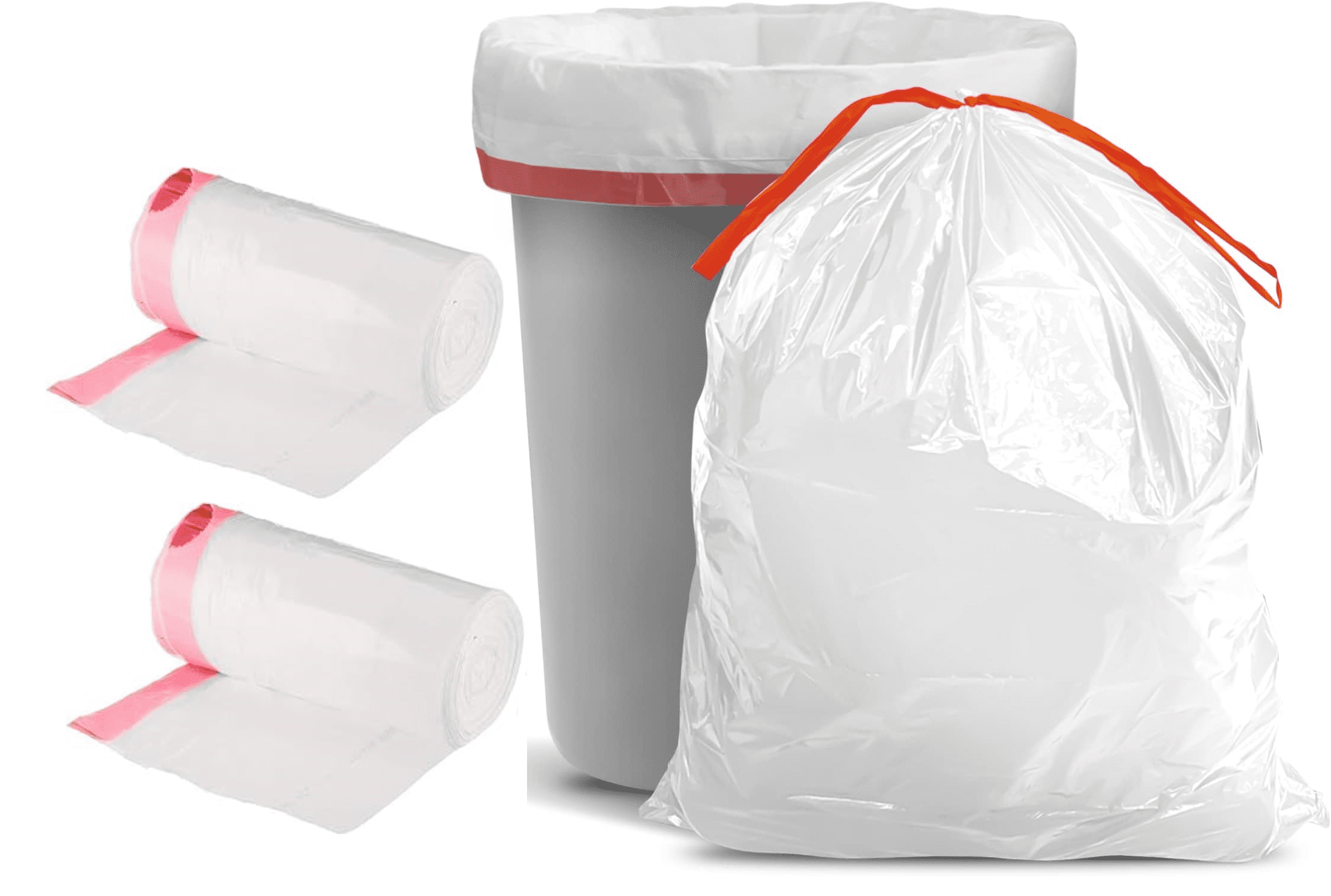 13/Gal 100/Pack Tall White Kitchen Bags with Plastic Drawstring 24"x27 ...