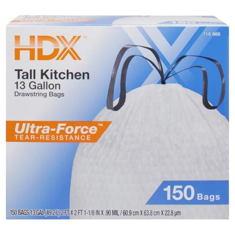 13 Gal. FLEX White Drawstring Kitchen Trash Bags (150 Count) - Walmart.com