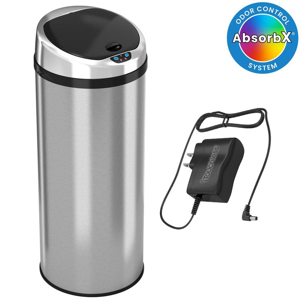 13 Gal. Round Automatic Infrared Sensor Stainless Steel Trash Can with ...