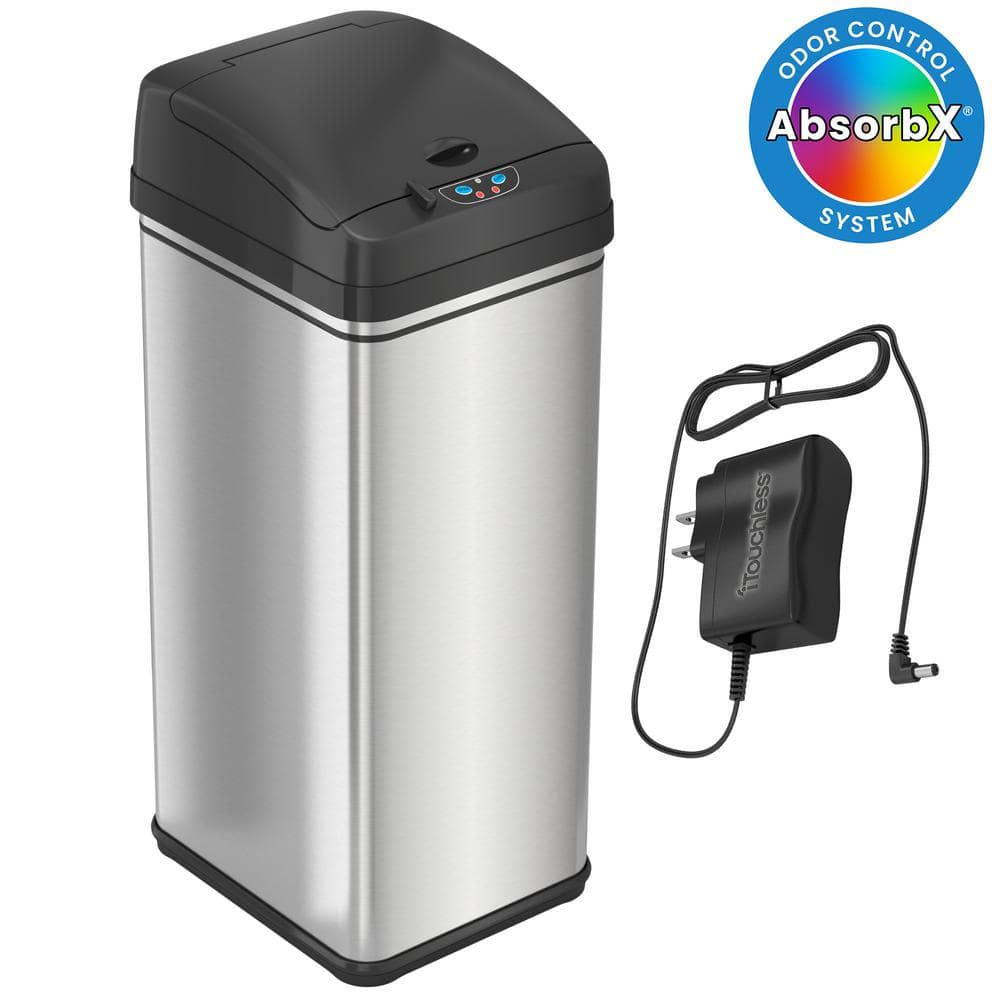13 Gal. Stainless Steel Motion Sensing Touchless Trash Can with AC ...