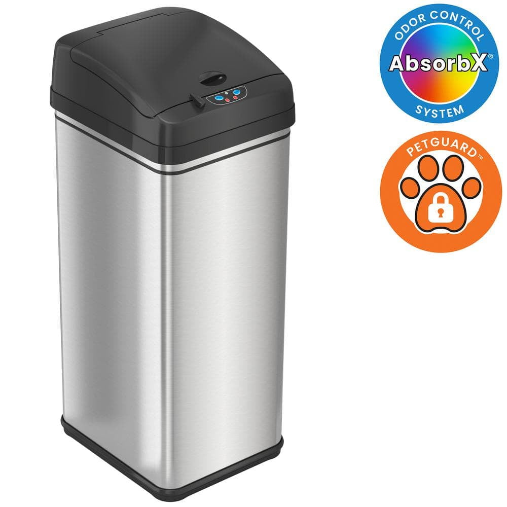 13 Gal. Stainless Steel Pet-Proof Sensor Trash Can with AbsorbX Odor ...