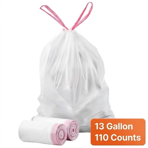 13 Gallon 110-Count Drawstring Trash Bags, Extra Thick Tall Kitchen ...