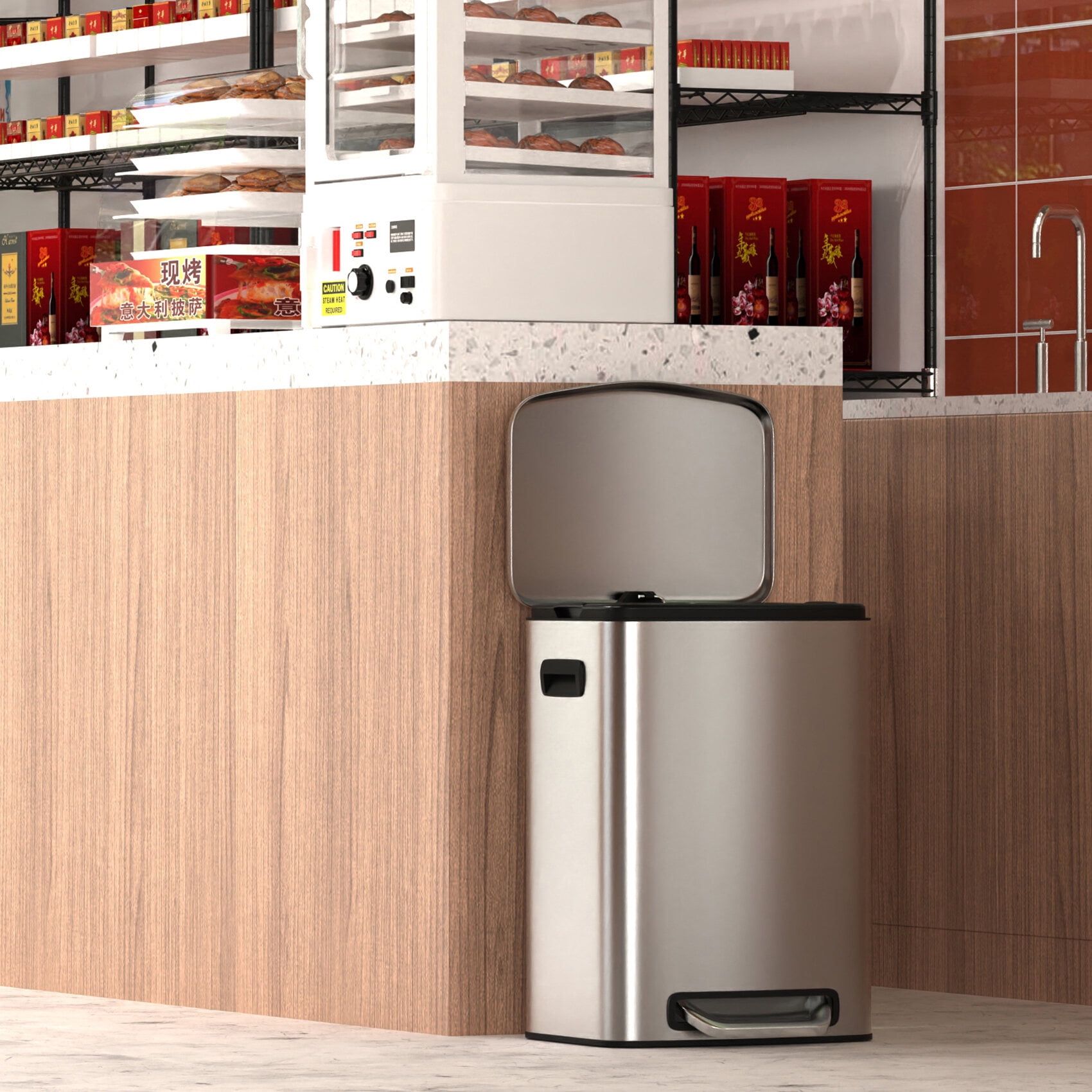 13 Gallon 50L Stainless Steel Kitchen Trash Can - Silver Foot Pedal ...