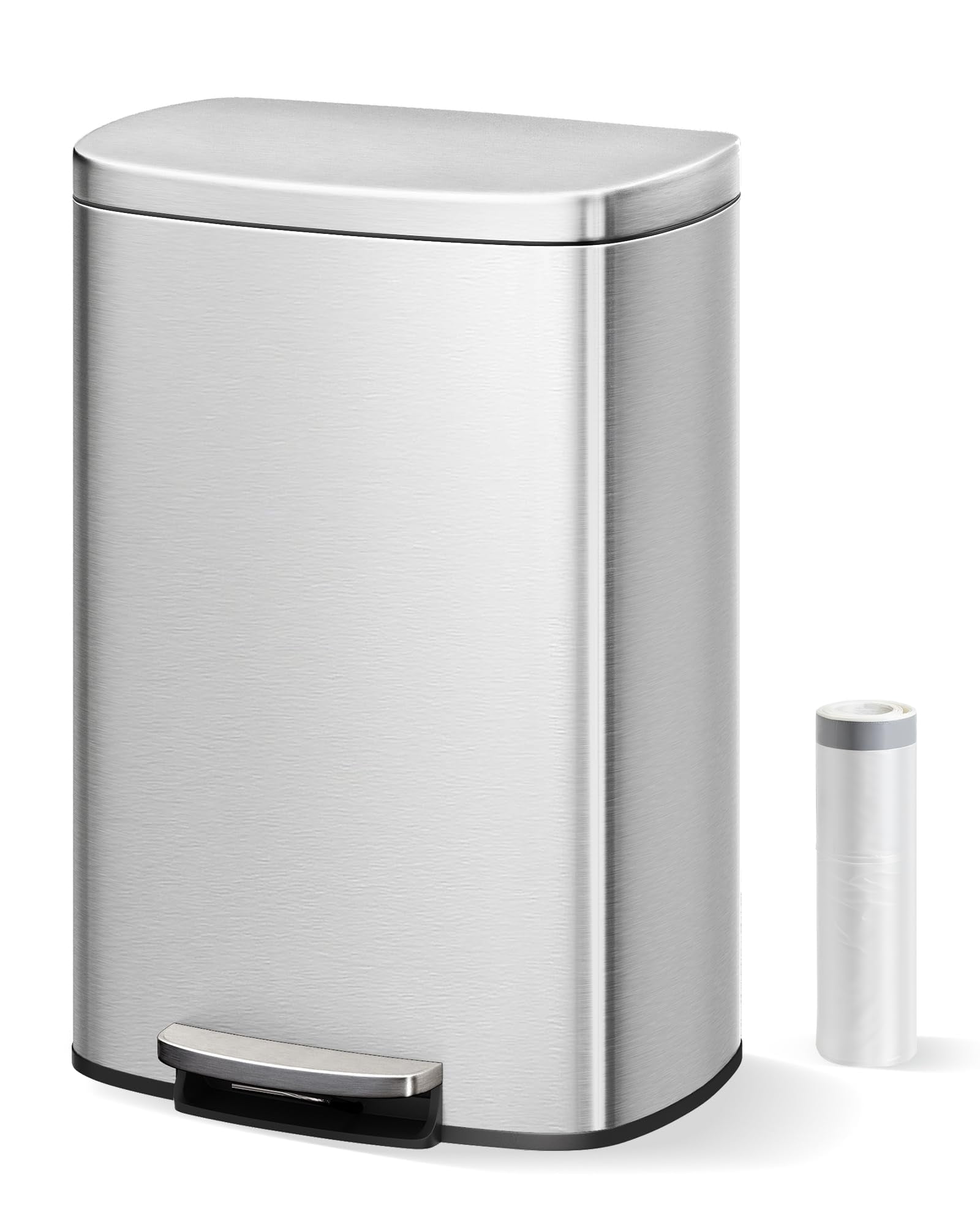 13 Gallon / 50L Stainless Steel Kitchen Trash Can, Step-On Soft-Close ...