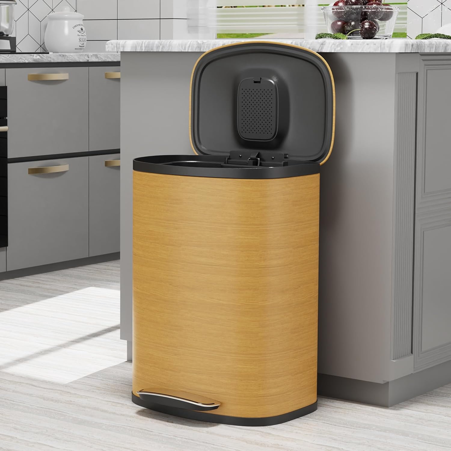 13 Gallon/50L Trash Can with Foot Pedal, Stainless Steel Garbage Can ...