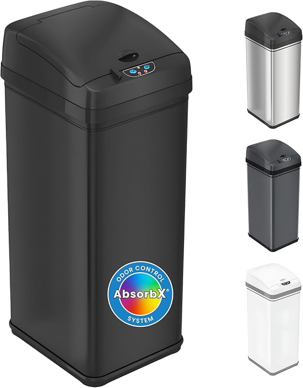 13 Gallon Automatic Sensor Trash Can with AbsorbX Odor Filter ...