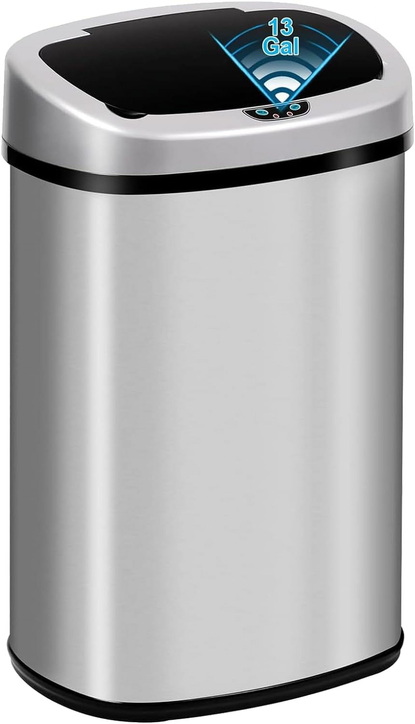 13 Gallon Automatic Trash Can with Lid, Touch Free Stainless Steel ...