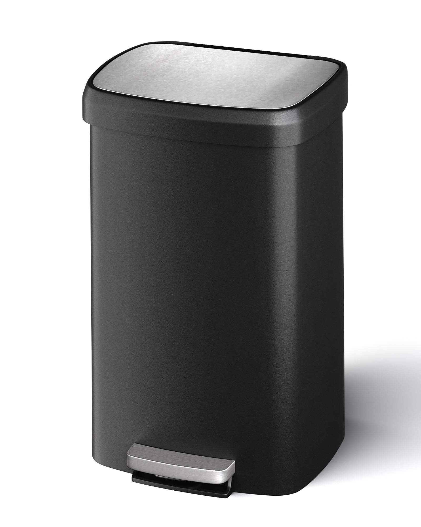 13 Gallon Black Plastic Kitchen Trash Can – Durable Step-On Pedal ...