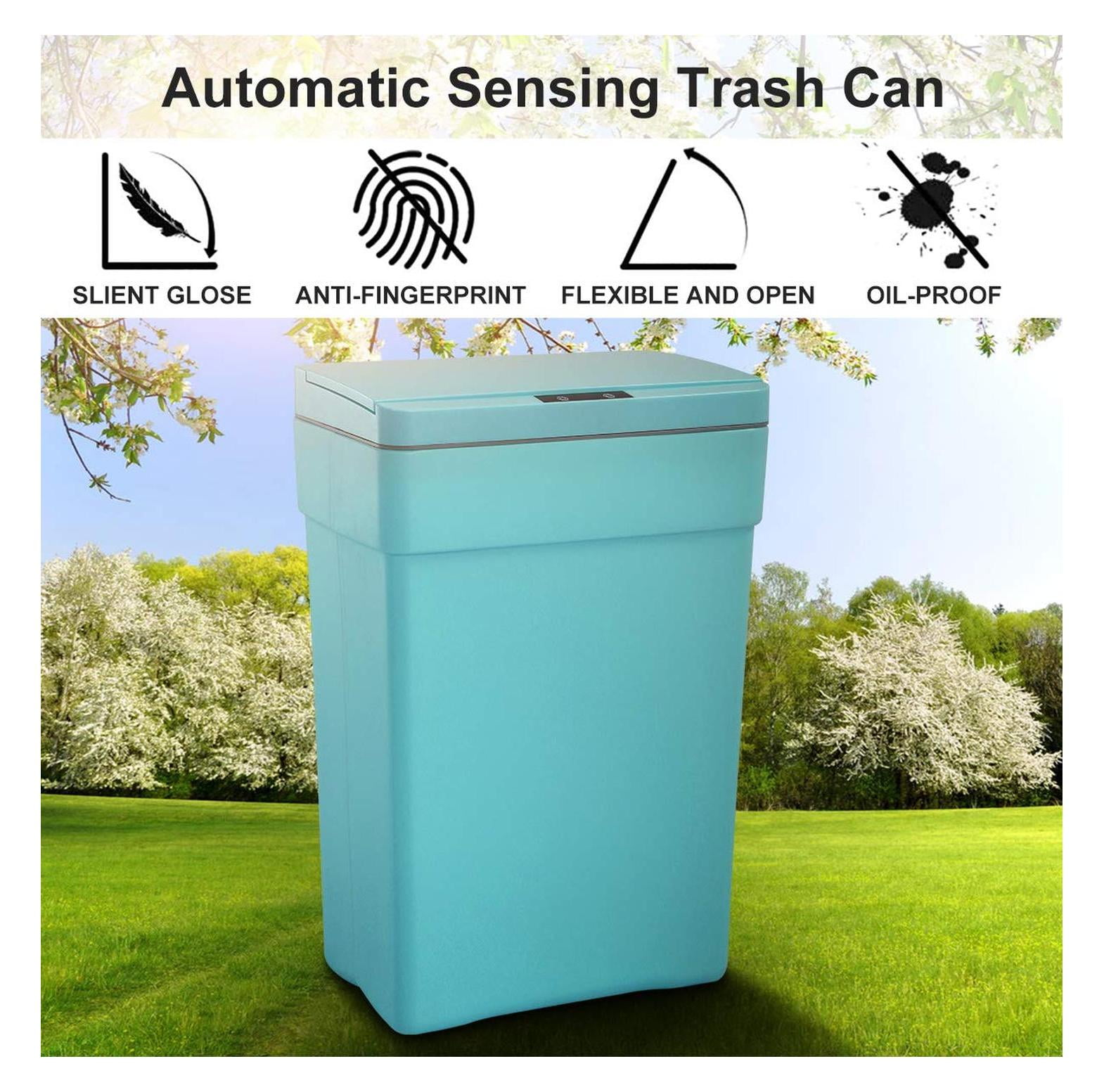 13 Gallon Blue Trash Can with Lid, 50L Capacity, Touchless, Automatic, No Touch, Fingerprint ...