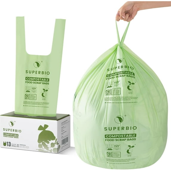 13 Gallon Compostable Kitchen Waste Bags with Handles, Food Scrap Bags ...
