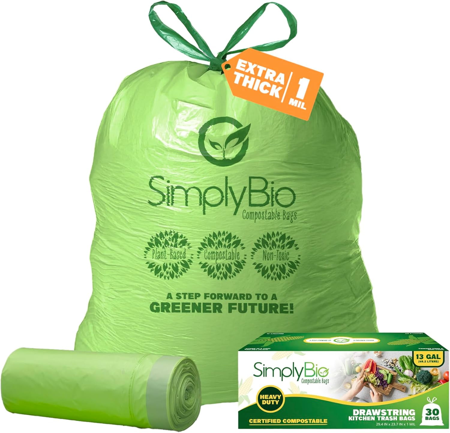 13 Gallon Compostable Trash Bags Liners Drawstring, Heavy Duty Extra ...