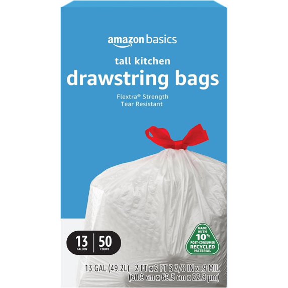 13 Gallon Flextra Strength Tall Kitchen Drawstring Trash Bags, Tear ...