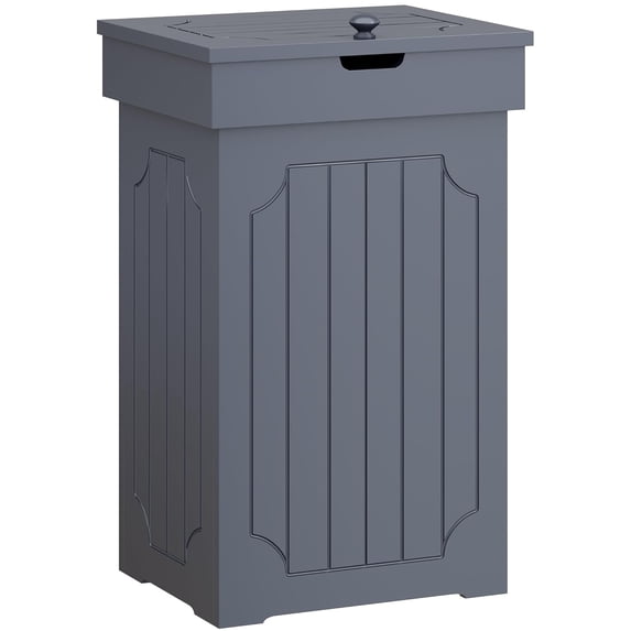 13 Gallon Freestanding Grey Wood-Style Trash Cabinet with Lid, Open-Top ...