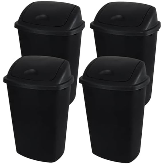 13 Gallon Garbage Can with Swing Lid, Plastic Kitchen Trash Can, 4 Pack ...