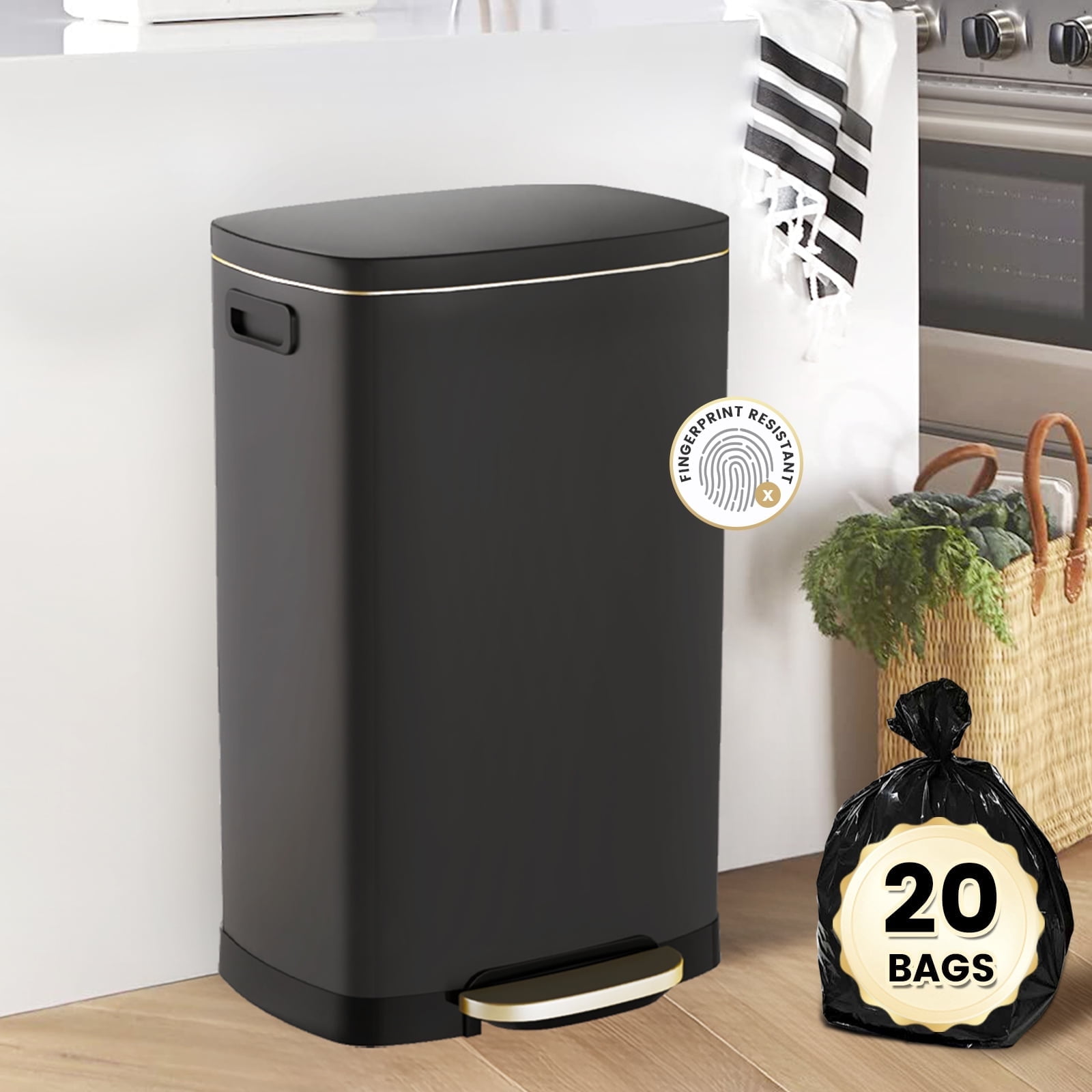 13 Gallon Garbage Cans for Kitchen With Removable Inner Bucket and Lid ...