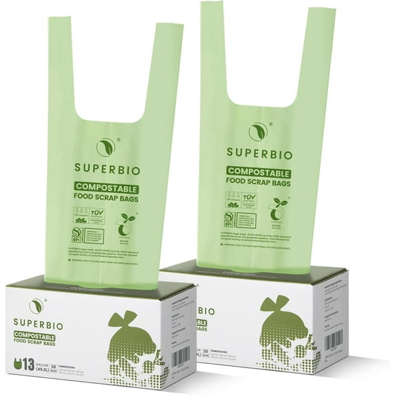 13 Gallon Handle Tie Compostable Food Waste Bags, 30 Count, 2 Pack ...