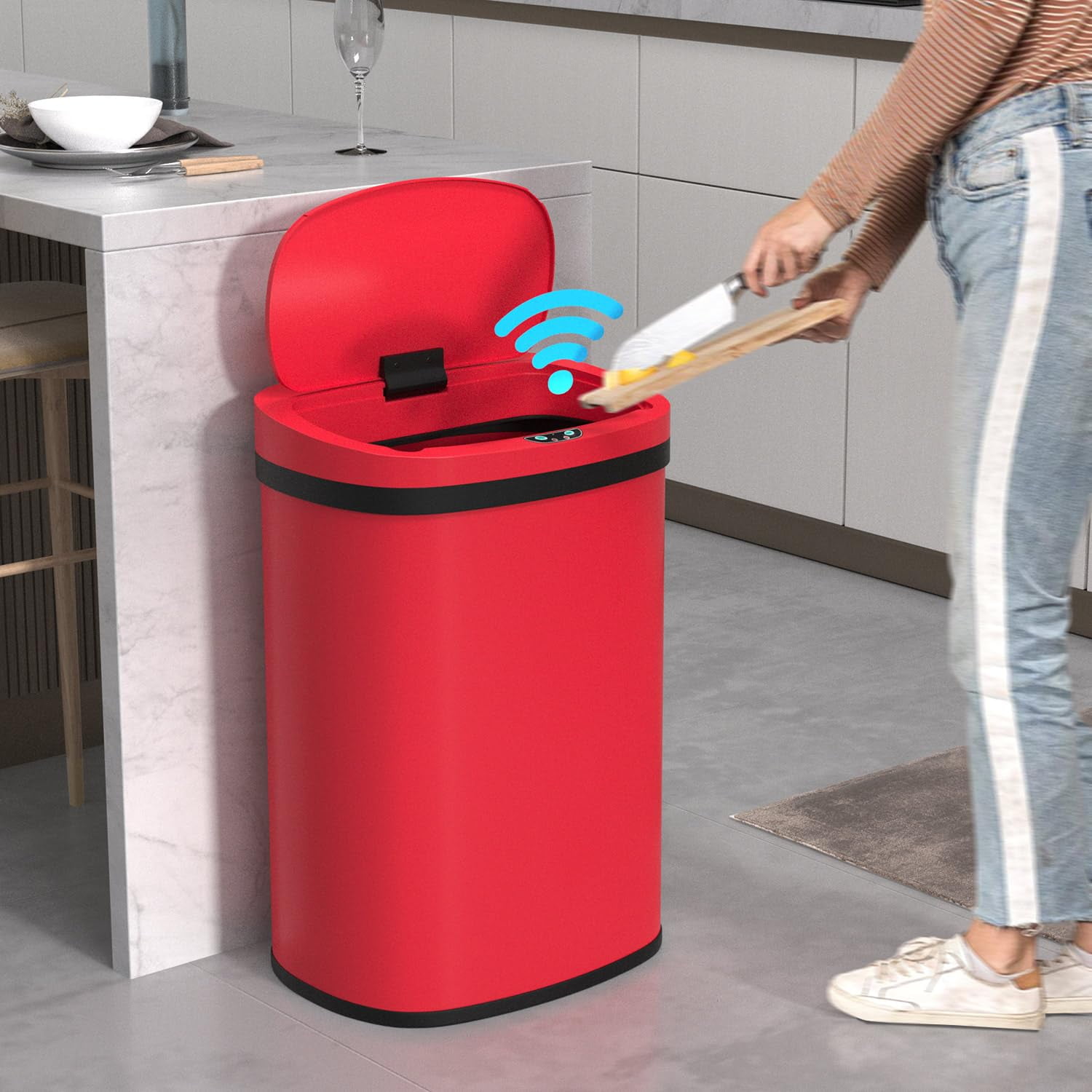 CL.HPAHKL 13 Gallon Stainless Steel Automatic Trash Can, Odor Sealed ...