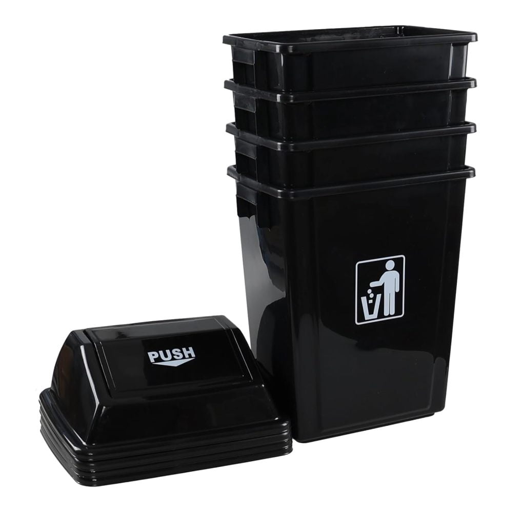 13 Gallon Kitchen Garbage Can with Swing Lid, 4 Pack Large Plastic ...
