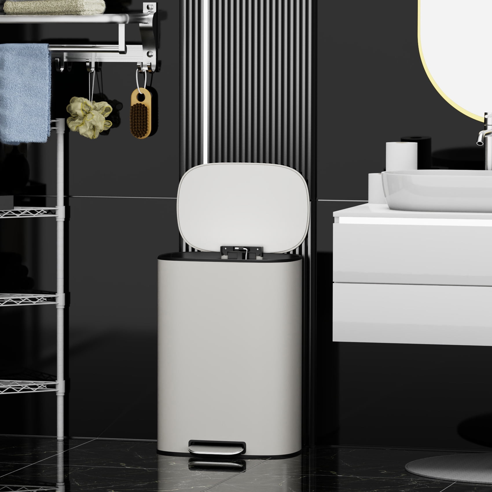 13 Gallon Kitchen Step Trash Can, Hands-Free Kitchen Waste Bin with ...