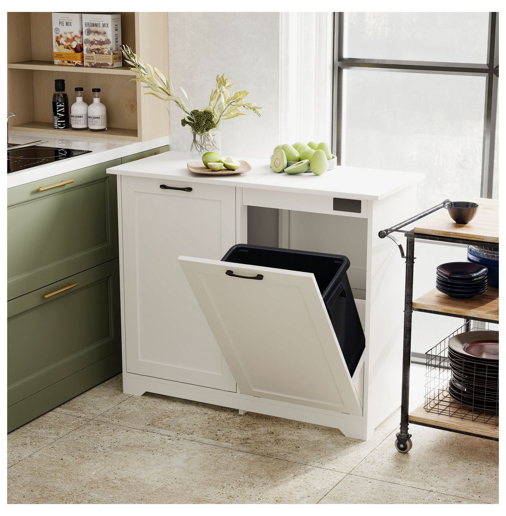 13 Gallon Kitchen Trash Can, Laundry Hamper Cabinet with Handles and ...