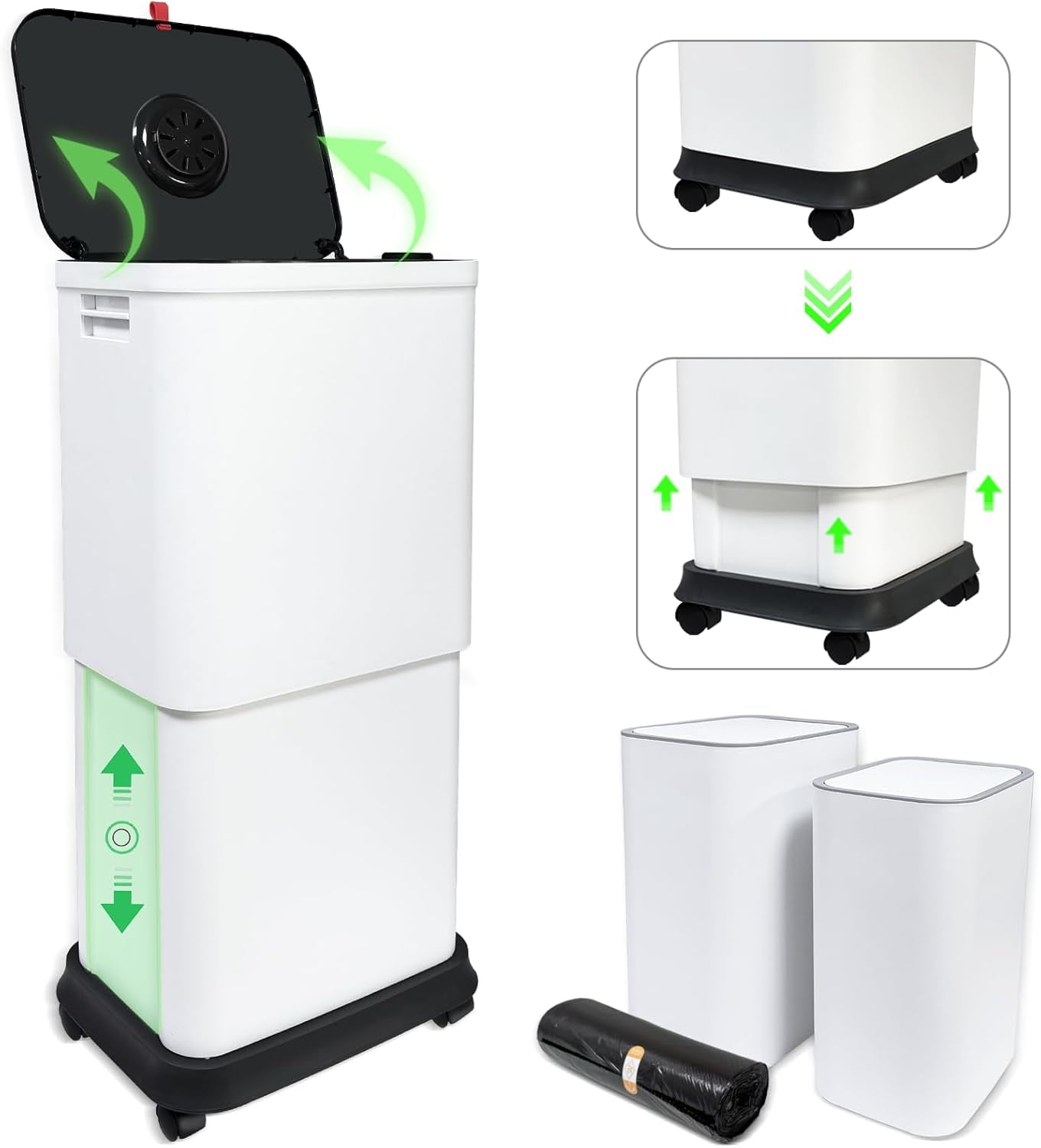 13 Gallon Kitchen Trash Can with Lid,25-45 L Altitude Variable Kitchen ...