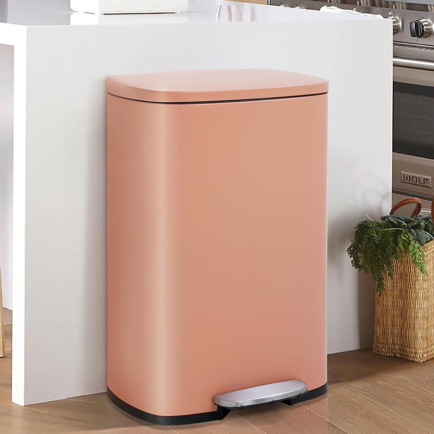 13 Gallon Kitchen Trash Can with Lid, Garbage Can with Foot Pedal and Inner Bucket, Fingerprint ...