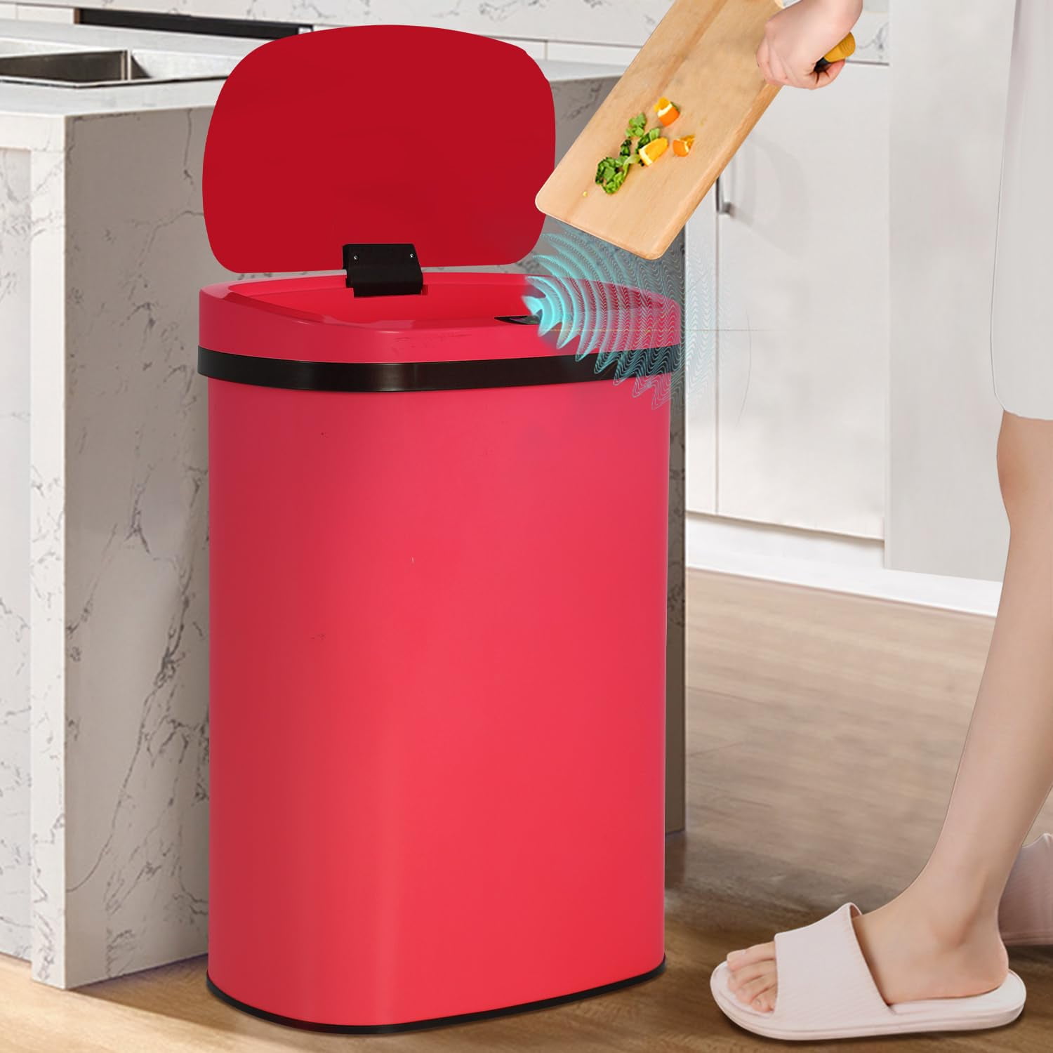 13 Gallon Kitchen Trash Can, Stainless Steel Motion Sensor Trash Can ...