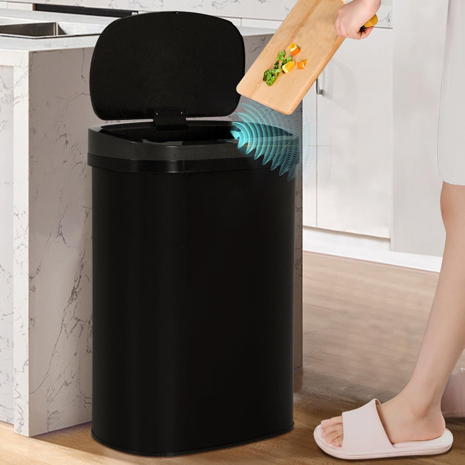 13 Gallon Kitchen Trash Can, Stainless Steel Motion Sensor Trash Can ...