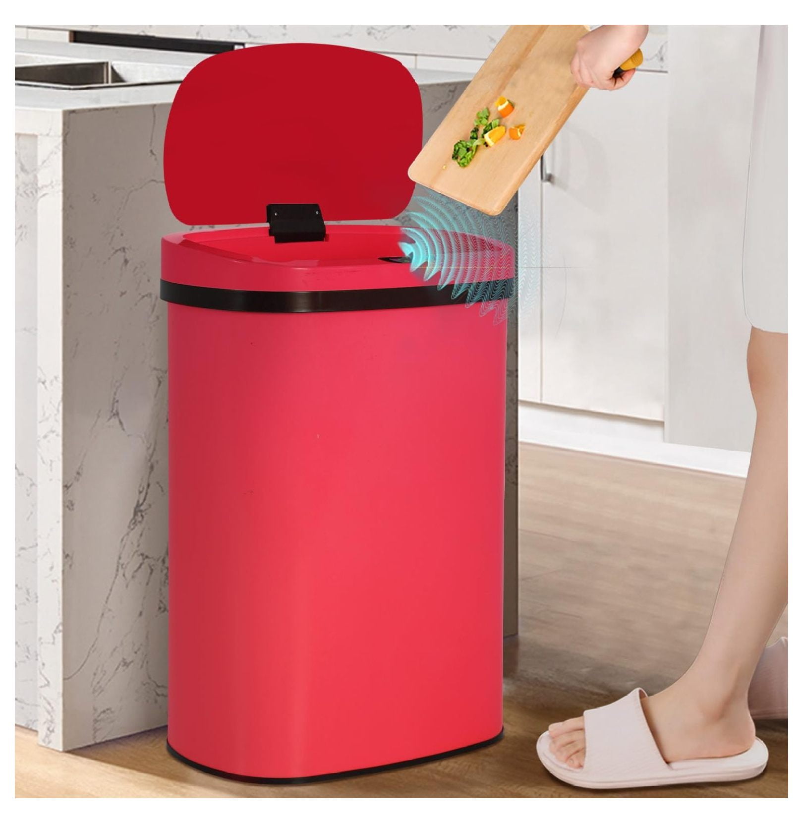 13 Gallon Kitchen Trash Can, Stainless Steel Sensor Trash Can Automatic ...