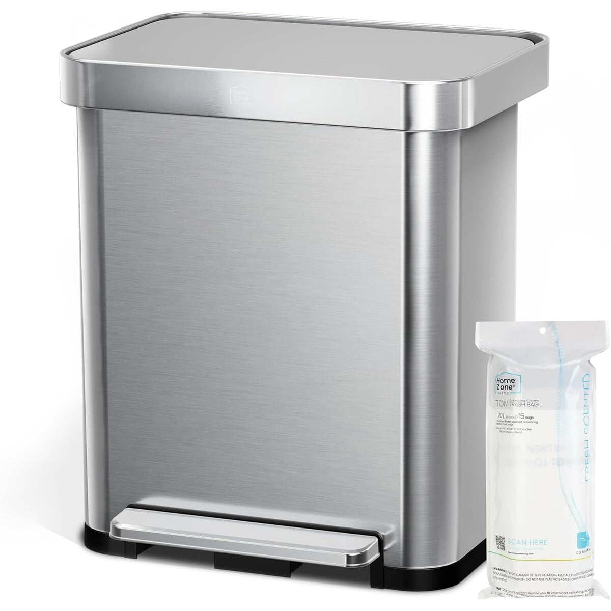 13 Gallon Kitchen Trash Can, Virtuoso Gen 2, Stainless Steel, Silver ...