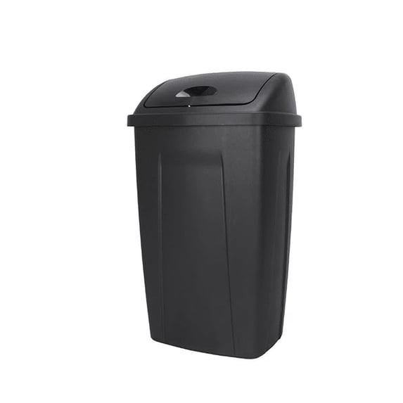 13 Gallon Kitchen Trash Can with Lid - Black Plastic Garbage Bin for ...