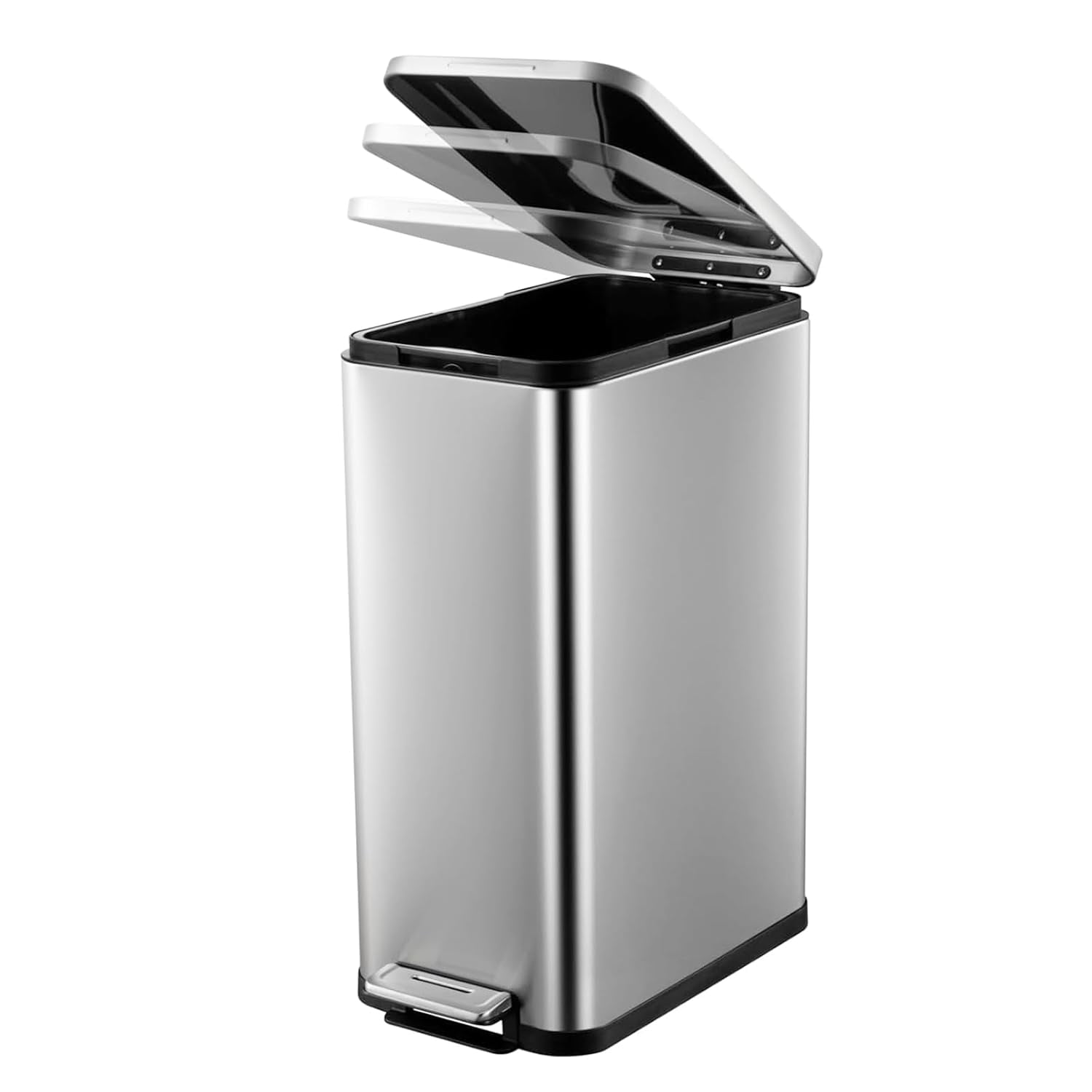 13 Gallon Narrow Step Trash Can, 50 Liter Fingerprint-Proof Stainless ...