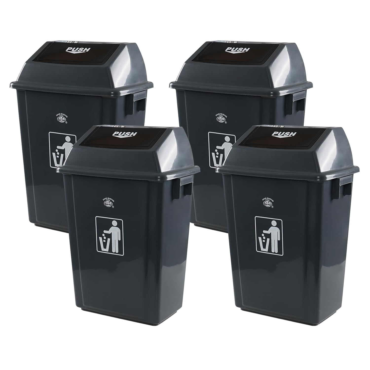 13 Gallon Plastic Kitchen Trash Can with Swing Lid, Gray, 4 Packs ...