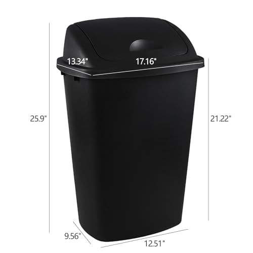 13 Gallon Plastic Kitchen Trash Can with Swing Lid, Large Swing Top ...