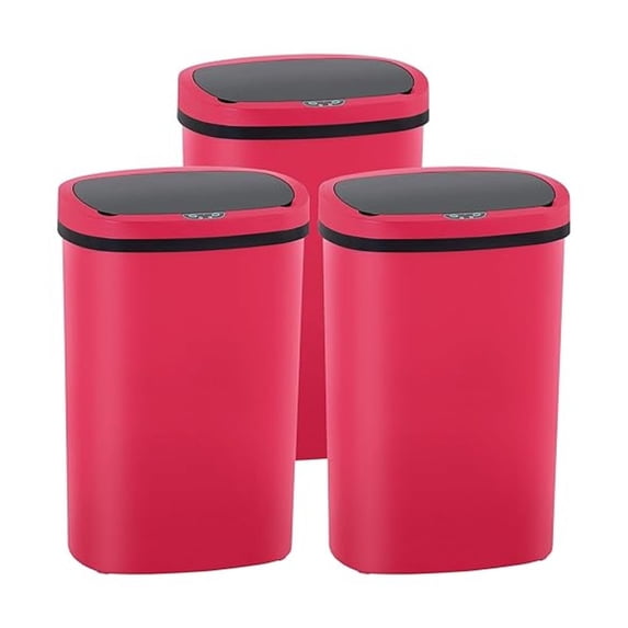 | 13 Gallon Plastic Trash Can | Red | Automatic Touchless Lid with ...