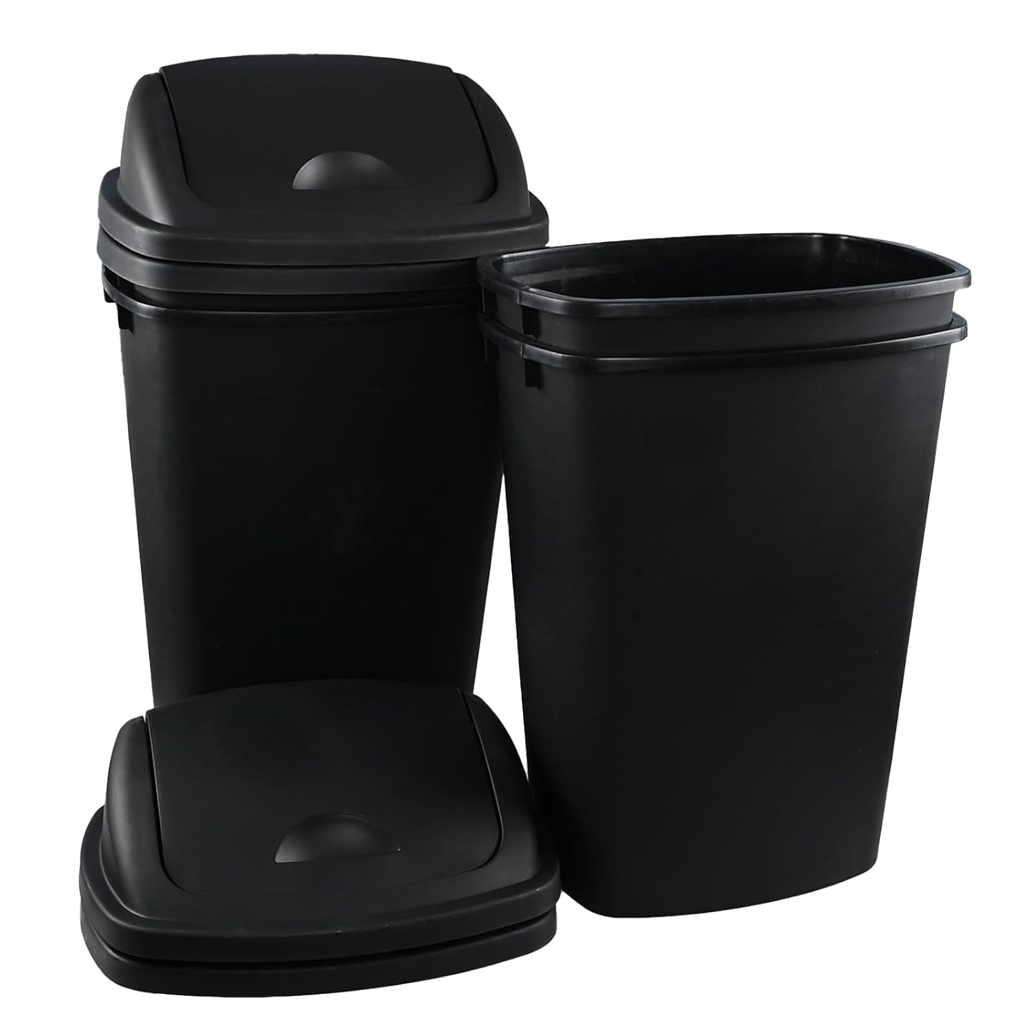 13 Gallon Plastic Trash Can with Swing Top Lid, 4 Packs Swing Lid ...