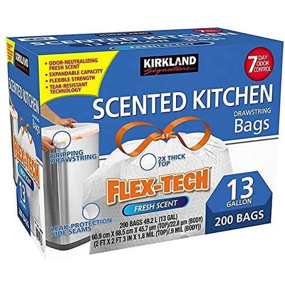 GONGHENIN, 13-Gallon Scented Kitchen Trash Bags, 200-Count, Flex-Tech ...